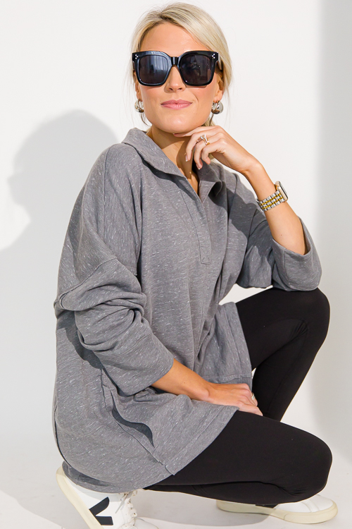 Pop Collar Pullover, M. Grey - New Arrivals - The Blue Door Boutique