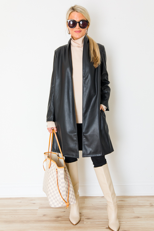 Anna Leather Coat, Black - New Arrivals - The Blue Door Boutique