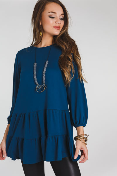 Soft Knit Tiered Frock, Teal - 3/4 & Long Sleeve - Tops - The Blue Door ...