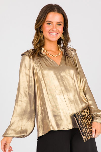 Gold Foil Ruffle Blouse - New Arrivals - The Blue Door Boutique