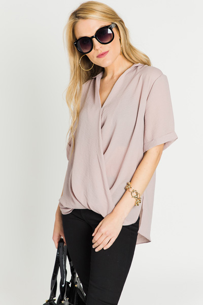 Dusty Blush Wrap Blouse - Tops - The Blue Door Boutique