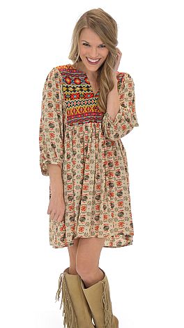 Fall in Love Dress, Taupe - Dresses - The Blue Door Boutique