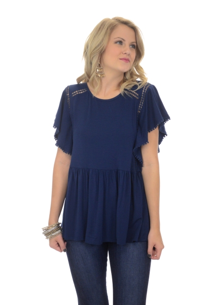 Flutter Sleeve Top - Tops - The Blue Door Boutique