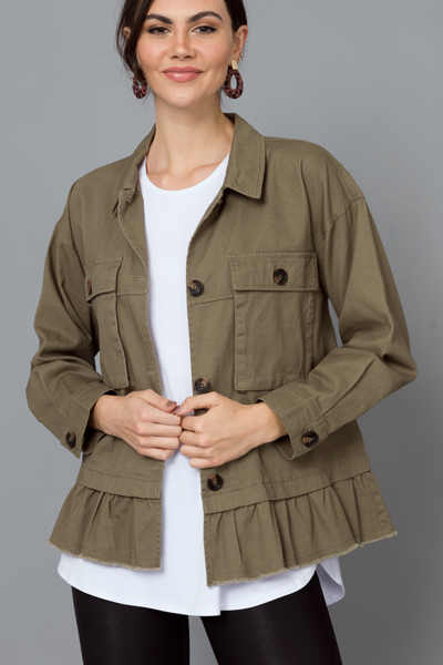 Ruffle Hem Jacket, Olive - Jackets / Coats / Vests / Blazers - Tops ...