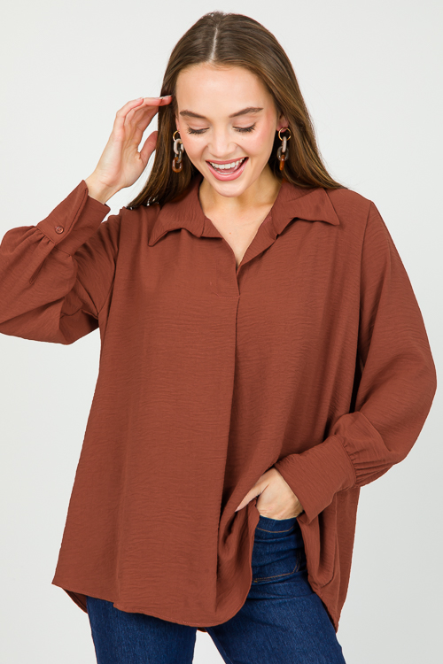 Rachel Center Pleat Blouse, Cognac - New Arrivals - The Blue Door Boutique