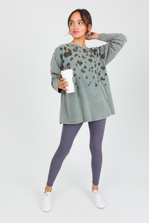 Double Cheetah Knit Top, Grey - New Arrivals - The Blue Door Boutique