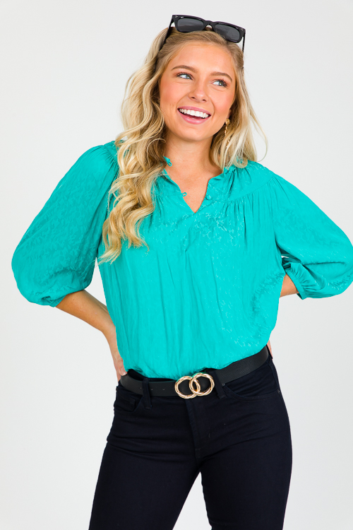 Rope You In Blouse, Turquoise - SALE - The Blue Door Boutique
